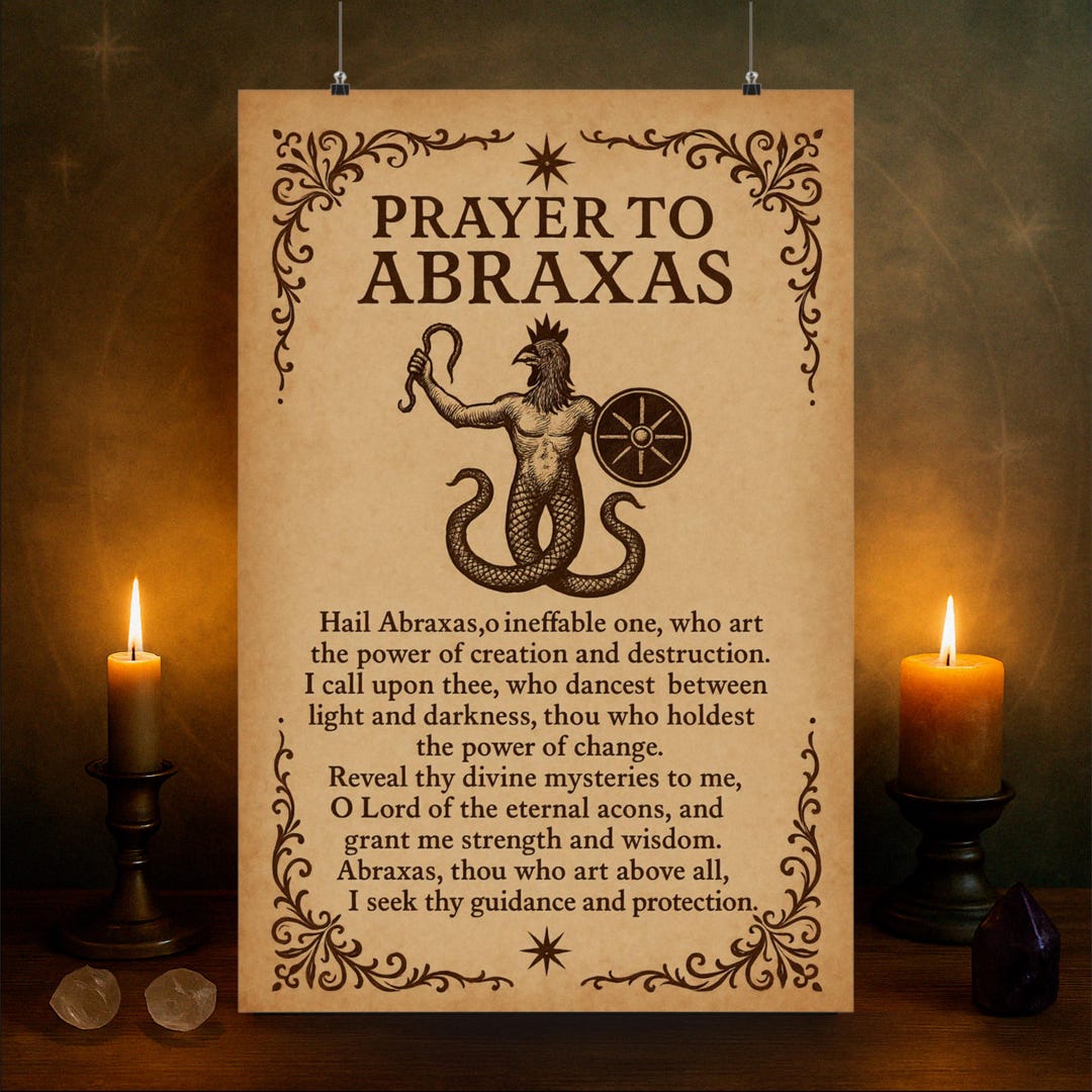 Prayer to Abraxas Poster Wiccan Pagan Wall Decor | Gnostic Witchcraft ...