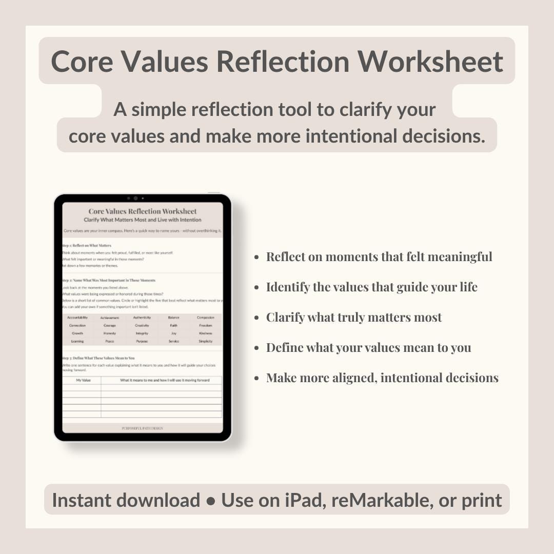 Core Values Reflection Worksheet | Identify What Matters Most ...