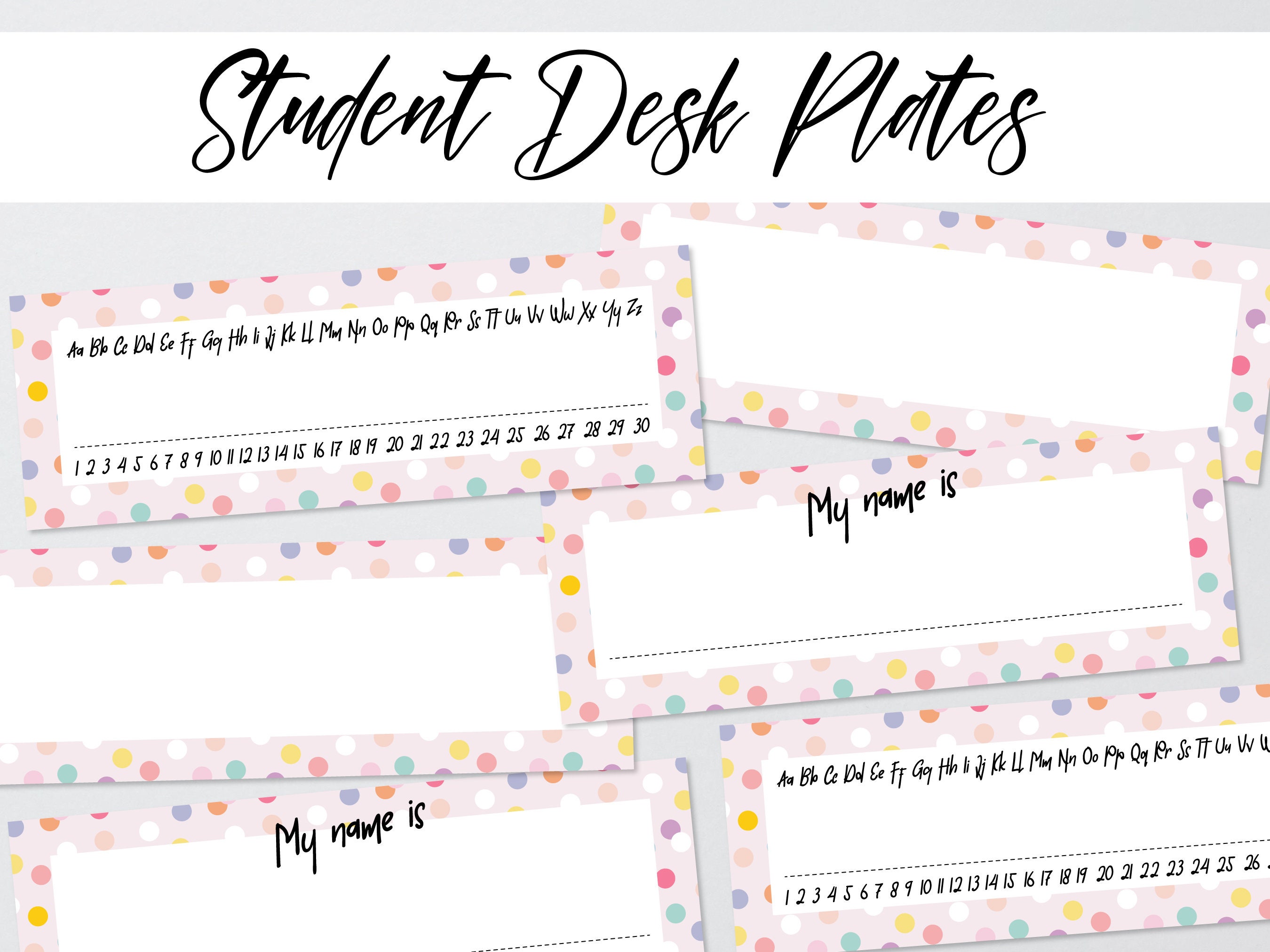 Rainbow Classroom Labels Student Desk Plates Printable, Polka Dot ...