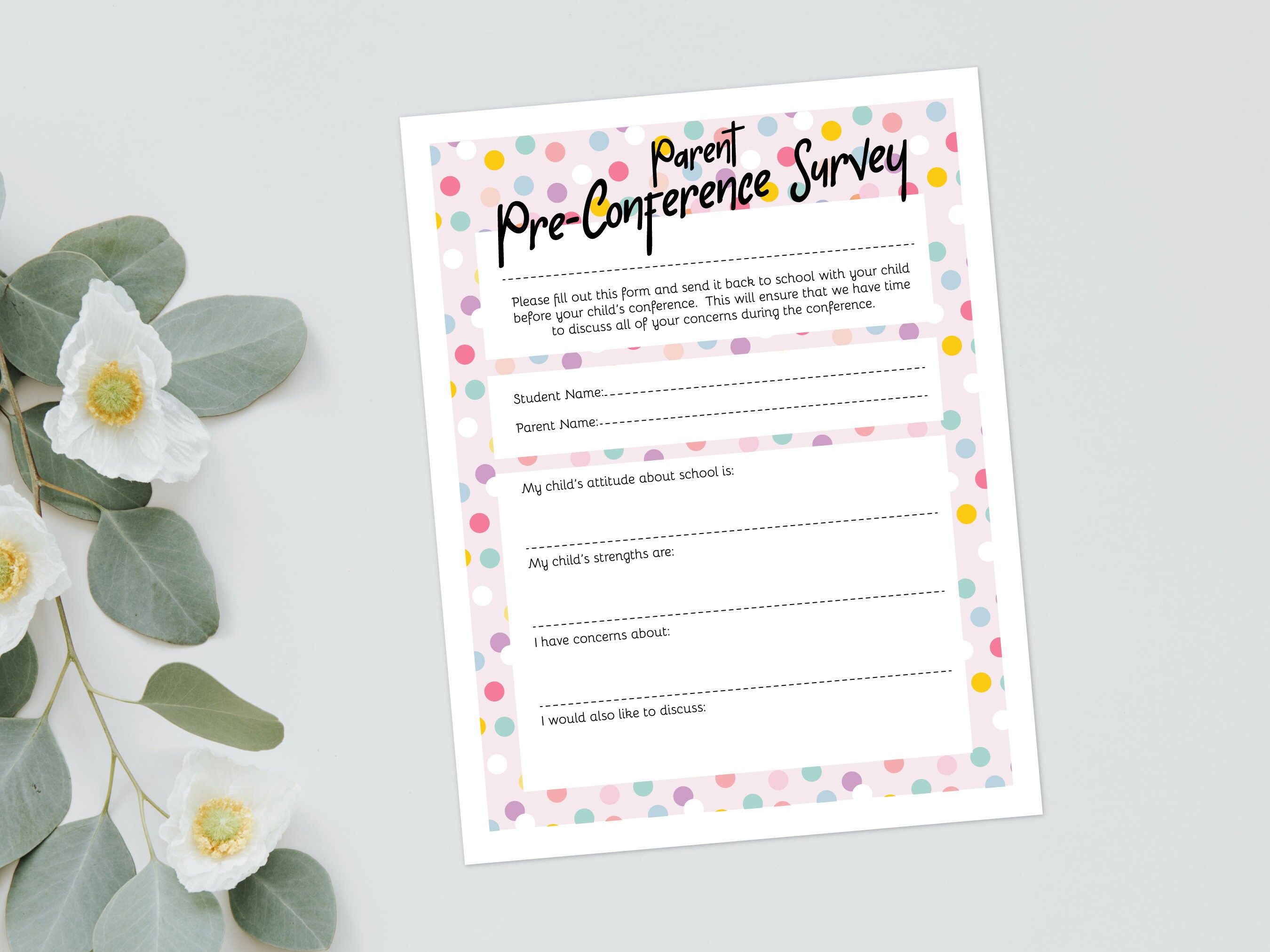Parent Teacher Pre Conference Survey, Teacher Resource, Teacher ...