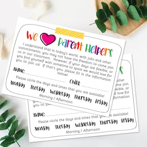 Editable Parent Helpers Teacher Resources Printable, Back to School ...