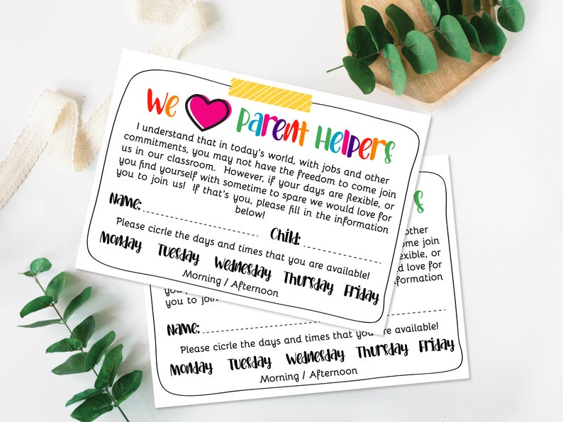 Editable Parent Helpers Teacher Resources Printable, Back to School ...