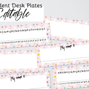 Editable Rainbow Classroom Labels Student Desk Plates Printable, Polka ...
