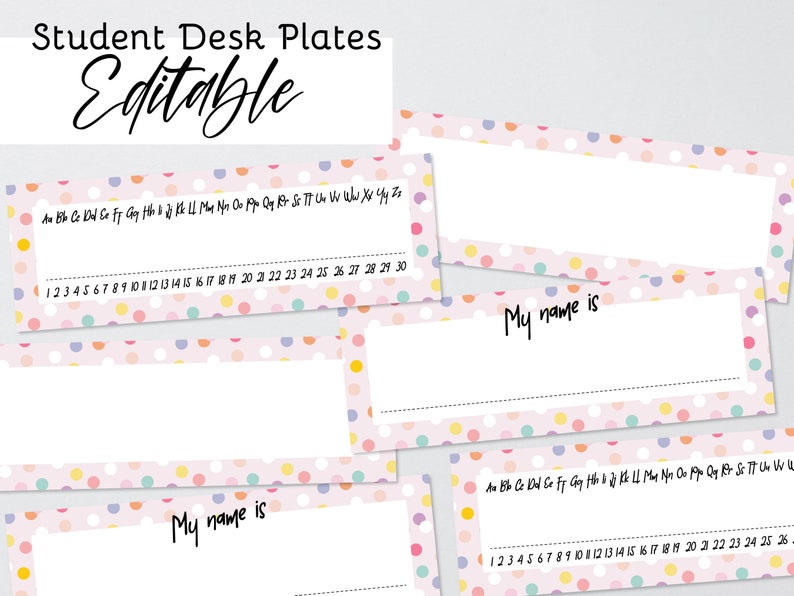 Editable Rainbow Classroom Labels Student Desk Plates Printable, Polka ...