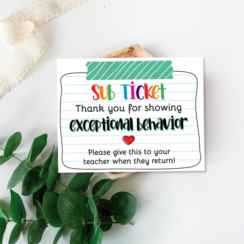Teacher Resources Sub Ticket Printable Substitute Teacher - Etsy