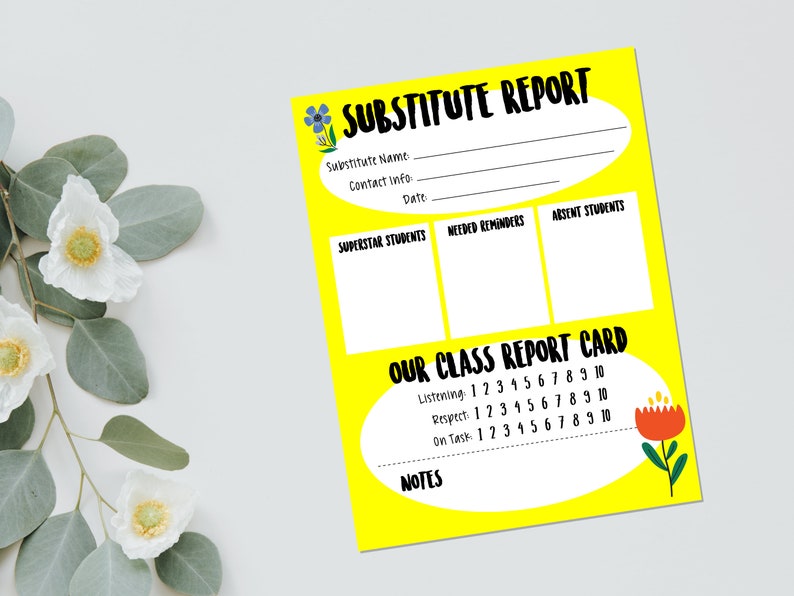 Substitute Teacher Report Printable, Substitute Teacher, Easy Sub ...