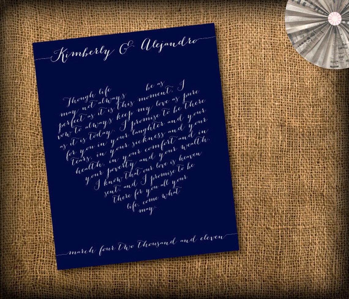 Custom Calligraphy Wedding Vows Design printable Your Vows - Etsy