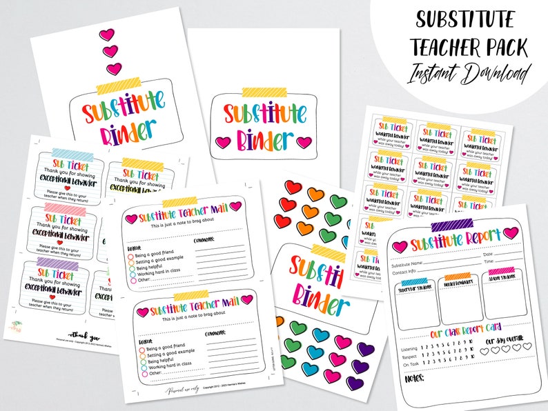 Teacher Resources Sub Binder Pack Printables, Substitute Teacher ...