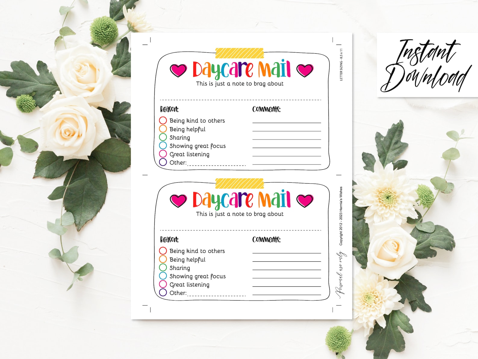 Daycare Mail, Note From Daycare Teacher, Daycare Report, Preschool ...