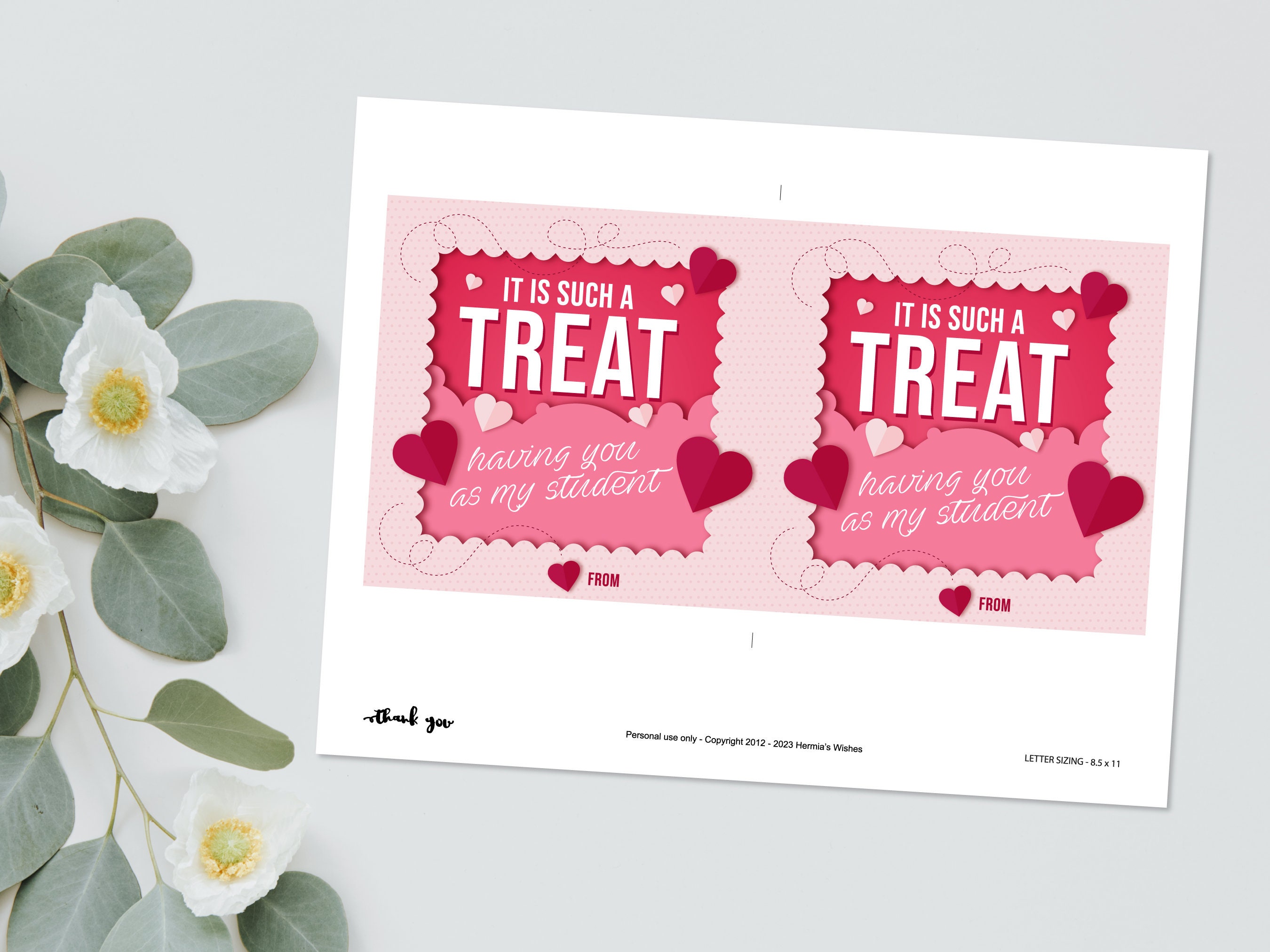 Such A Treat Having You as A Student Valentine's Day Tags, From Teacher ...