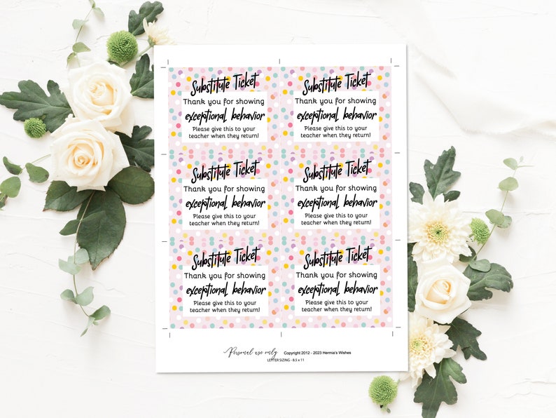 Sub Ticket Printable, Parent Communication, Substitute Teacher, Student ...