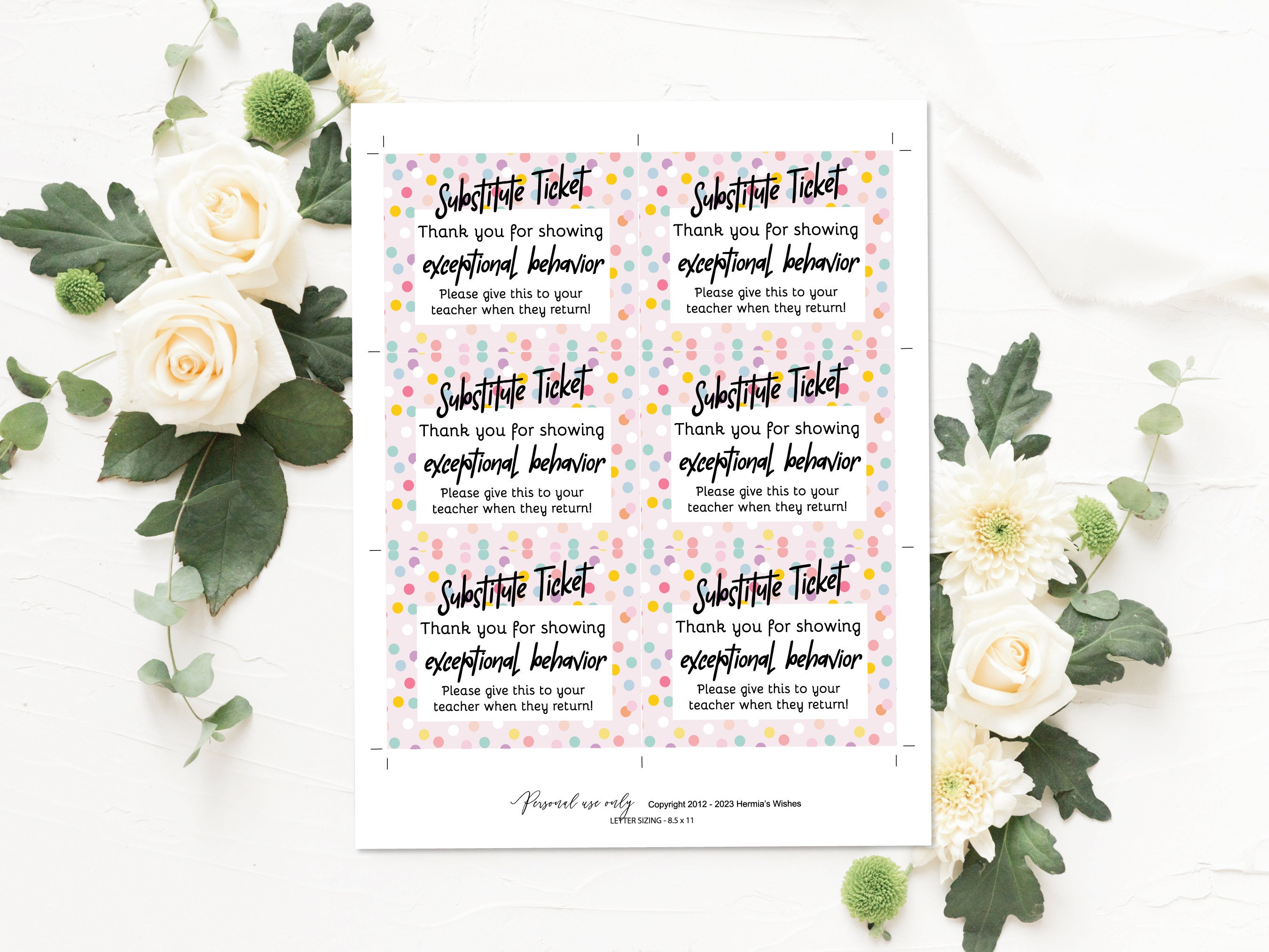 Sub Ticket Printable, Parent Communication, Substitute Teacher, Student ...