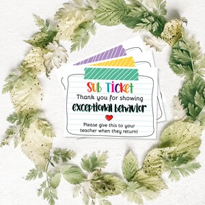 Teacher Resources Sub Ticket Printable, Substitute Teacher, Student ...