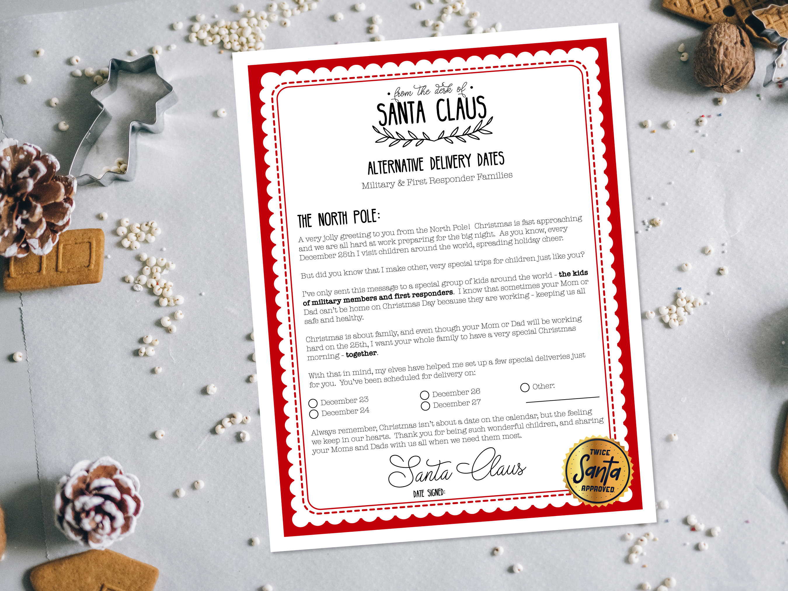 Santa Letter Military and First Responders Alternative Delivery Dates ...