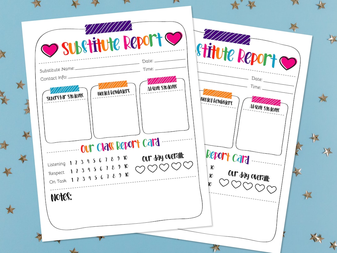 Substitute Teacher Resources Sub Report Printable, Student Thank You ...