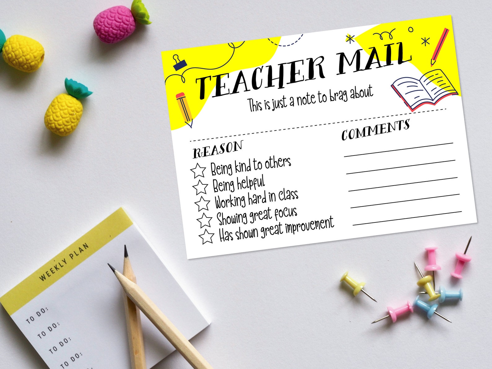 Bright Teacher Brag Note Home, Teacher Mail, Teacher Report, Reward ...