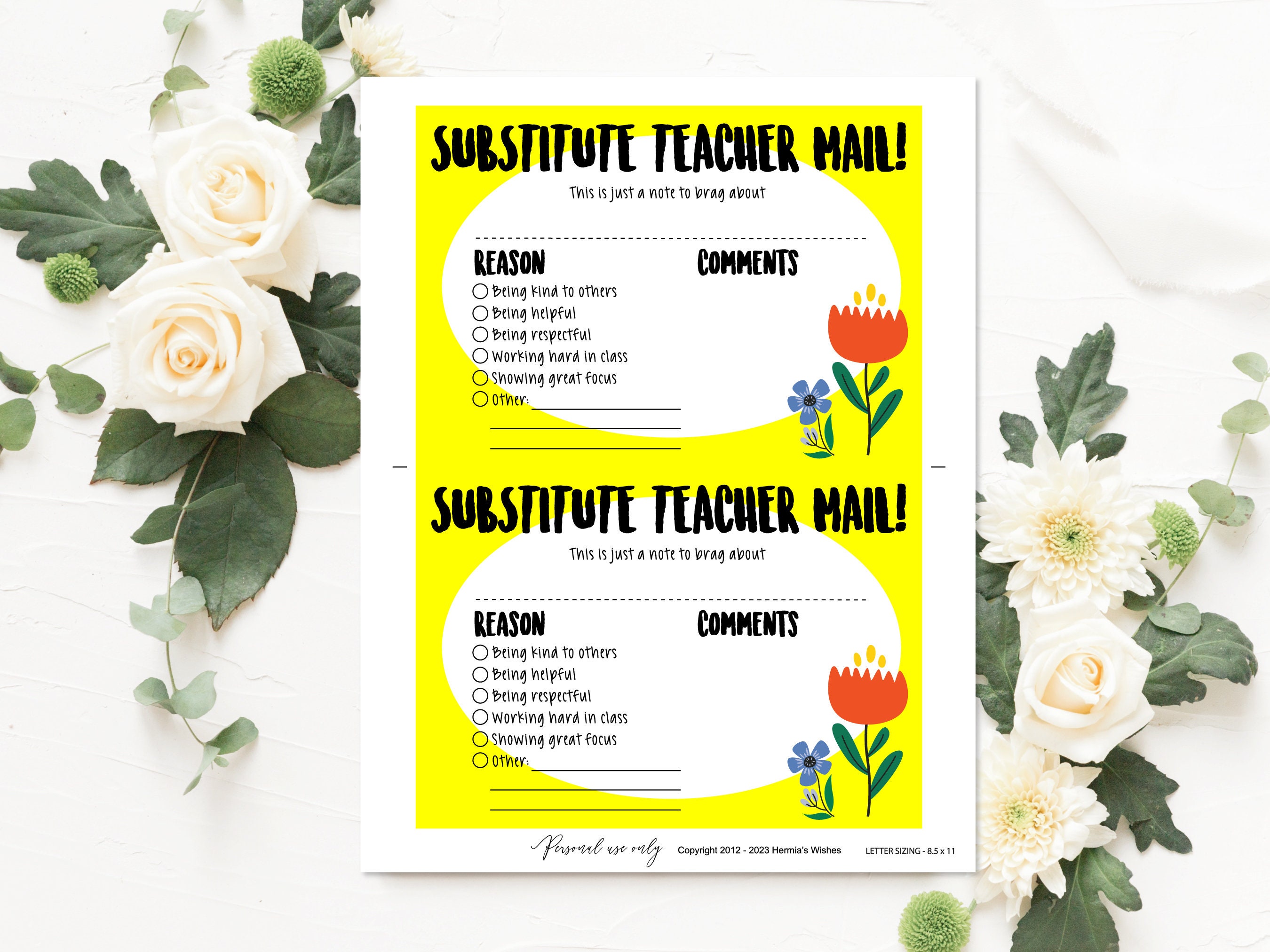 Substitute Teacher Note Printable, Substitute Teacher, Happy Mail, Substitute Brag Tag, DIY ...
