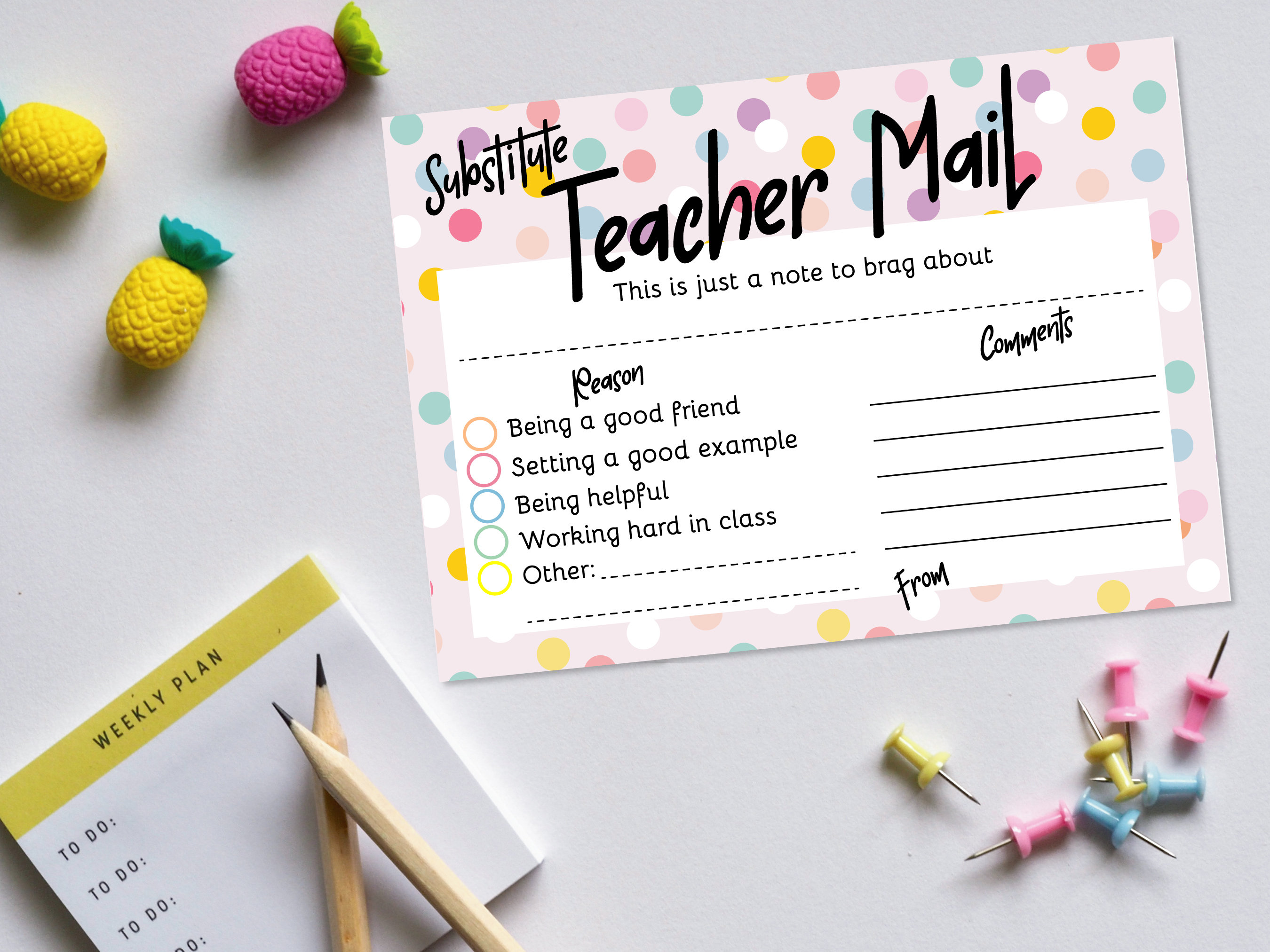 Polka Dot Sub Teacher Mail Printable, Substitute Teacher, Parent ...