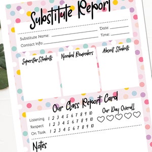 Teacher Resources Sub Report Printable, Substitute Teacher, Student ...