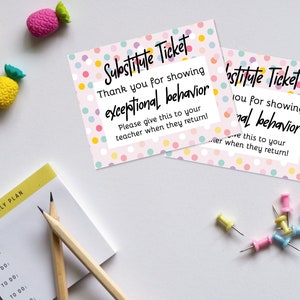 Sub Ticket Printable, Parent Communication, Substitute Teacher, Student Thank You, Ticket ...