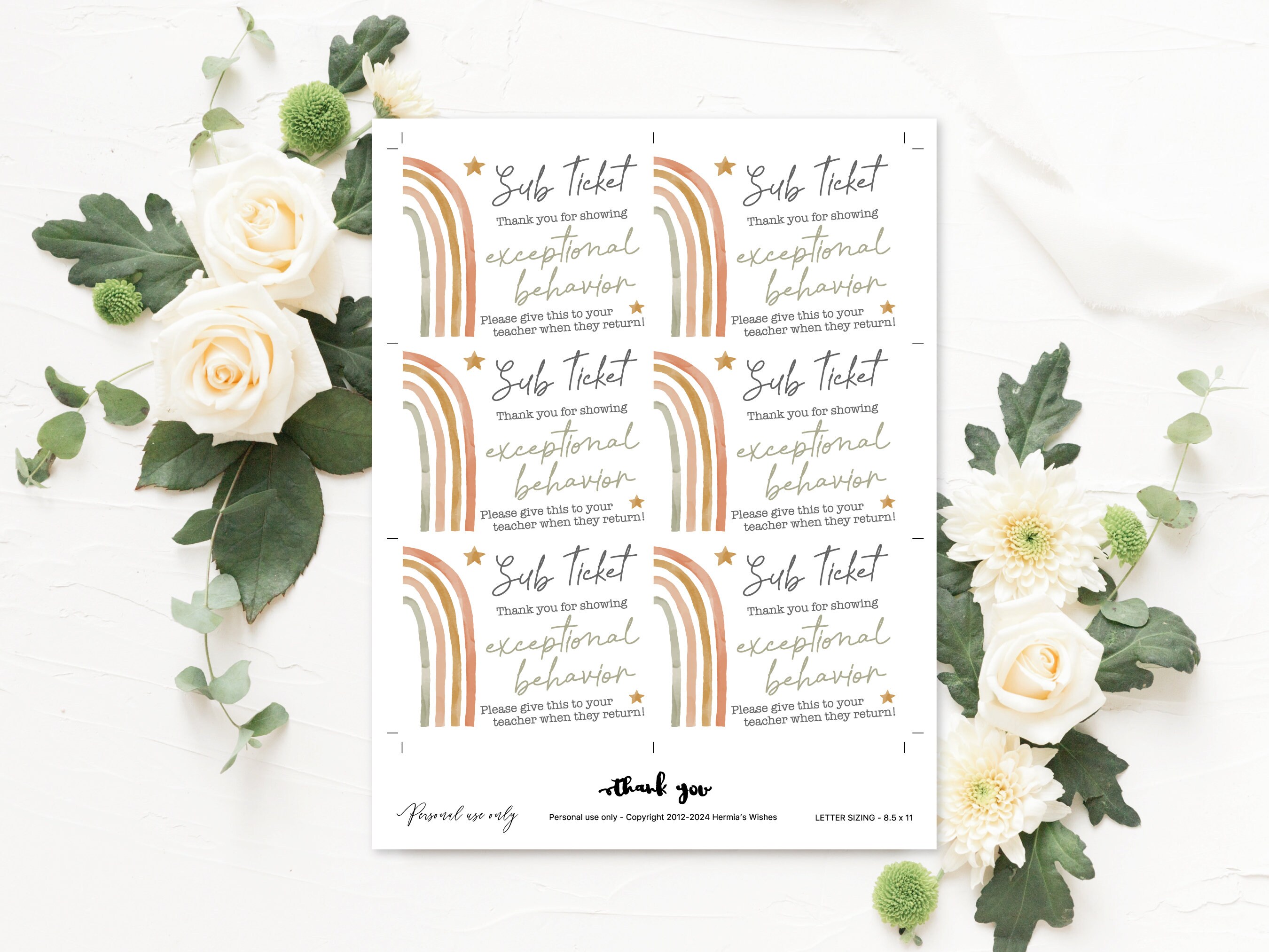 Boho Teacher Resources Sub Ticket Printable, Substitute Teacher ...