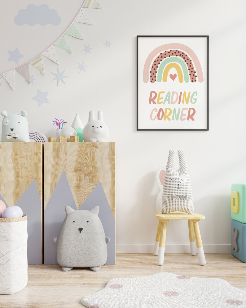 Rainbow Reading Corner Poster Classroom Decor Boho Nursery | Etsy