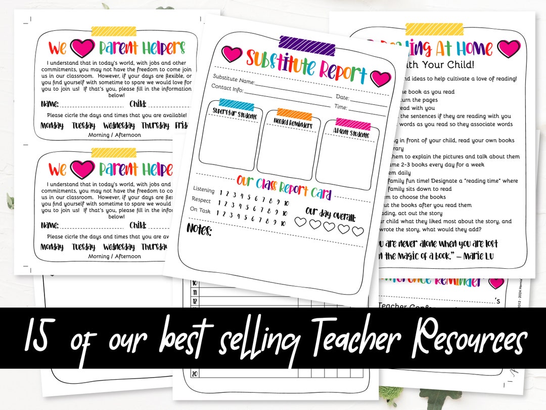 Teacher Mail Resource Package, Substitute Report, Conference Reminders ...