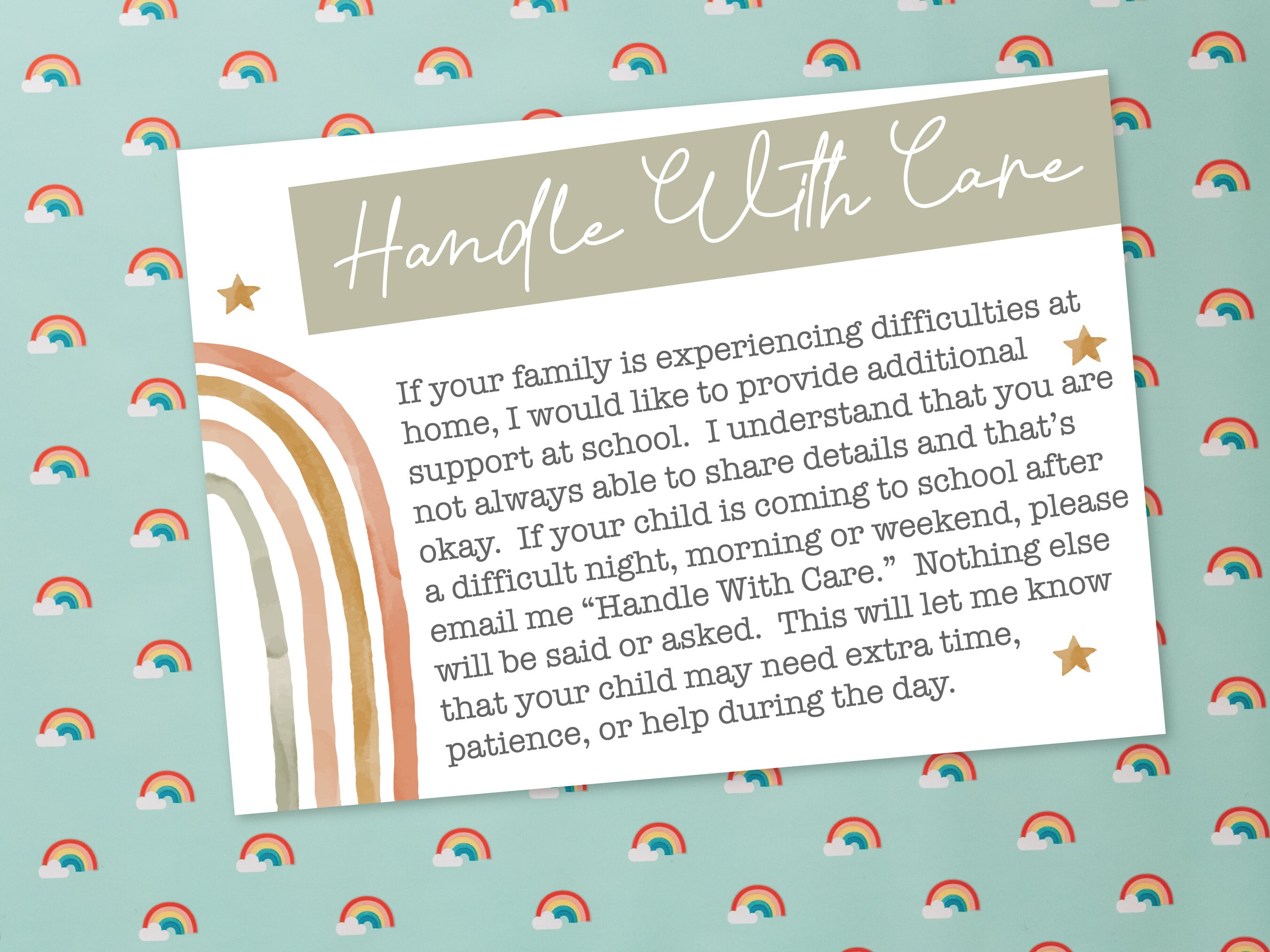 Boho Handle With Care Teacher Resource Teacher Mail Note - Etsy