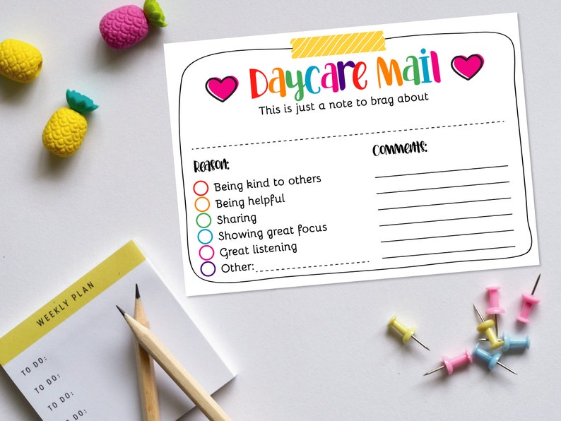 Daycare Mail, Note From Daycare Teacher, Daycare Report, Preschool ...