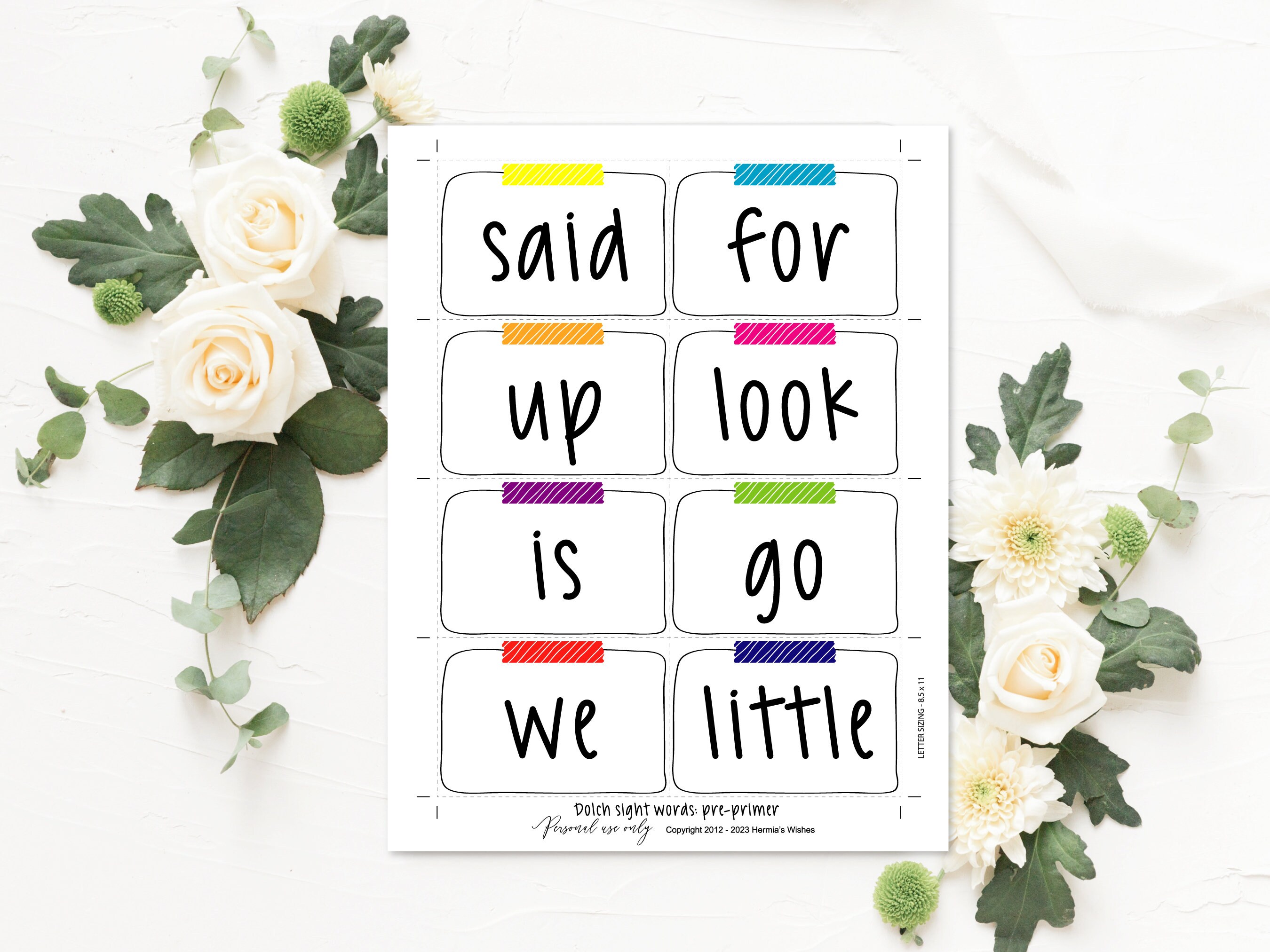 Dolch Printable Flash Cards Pre K Kindergarten Teacher - Etsy