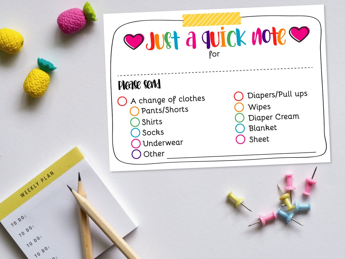 Daycare Mail, Daycare Note Home, Rainbow Daycare Card, Note From ...