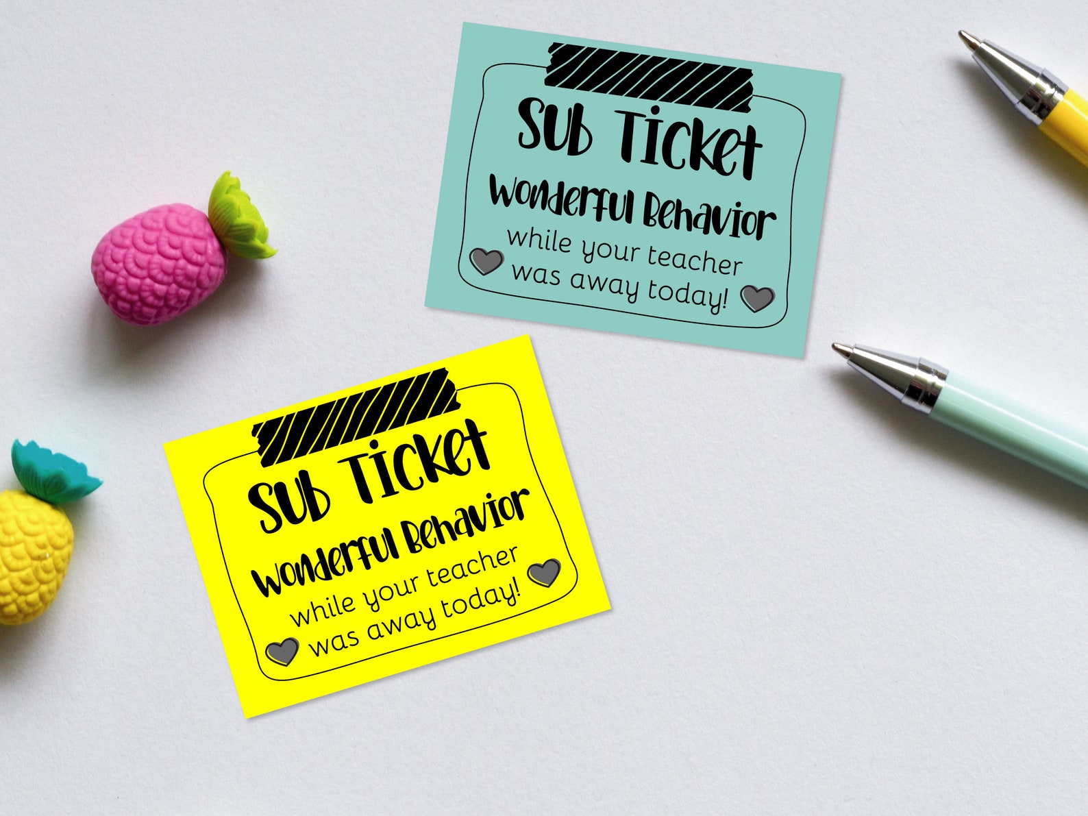 Teacher Resources Sub Ticket Printable, Substitute Teacher, Student ...