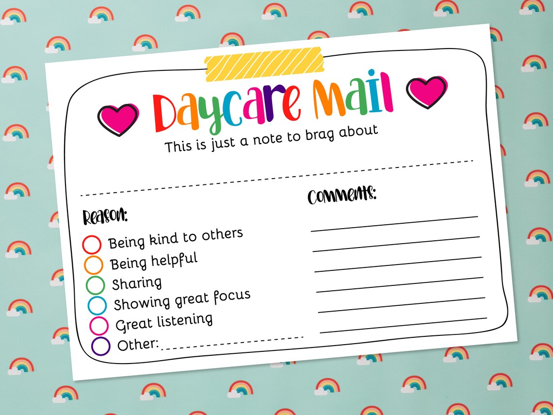 Daycare Mail, Note From Daycare Teacher, Daycare Report, Preschool ...