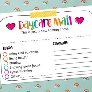 Daycare Mail, Note From Daycare Teacher, Daycare Report, Preschool ...