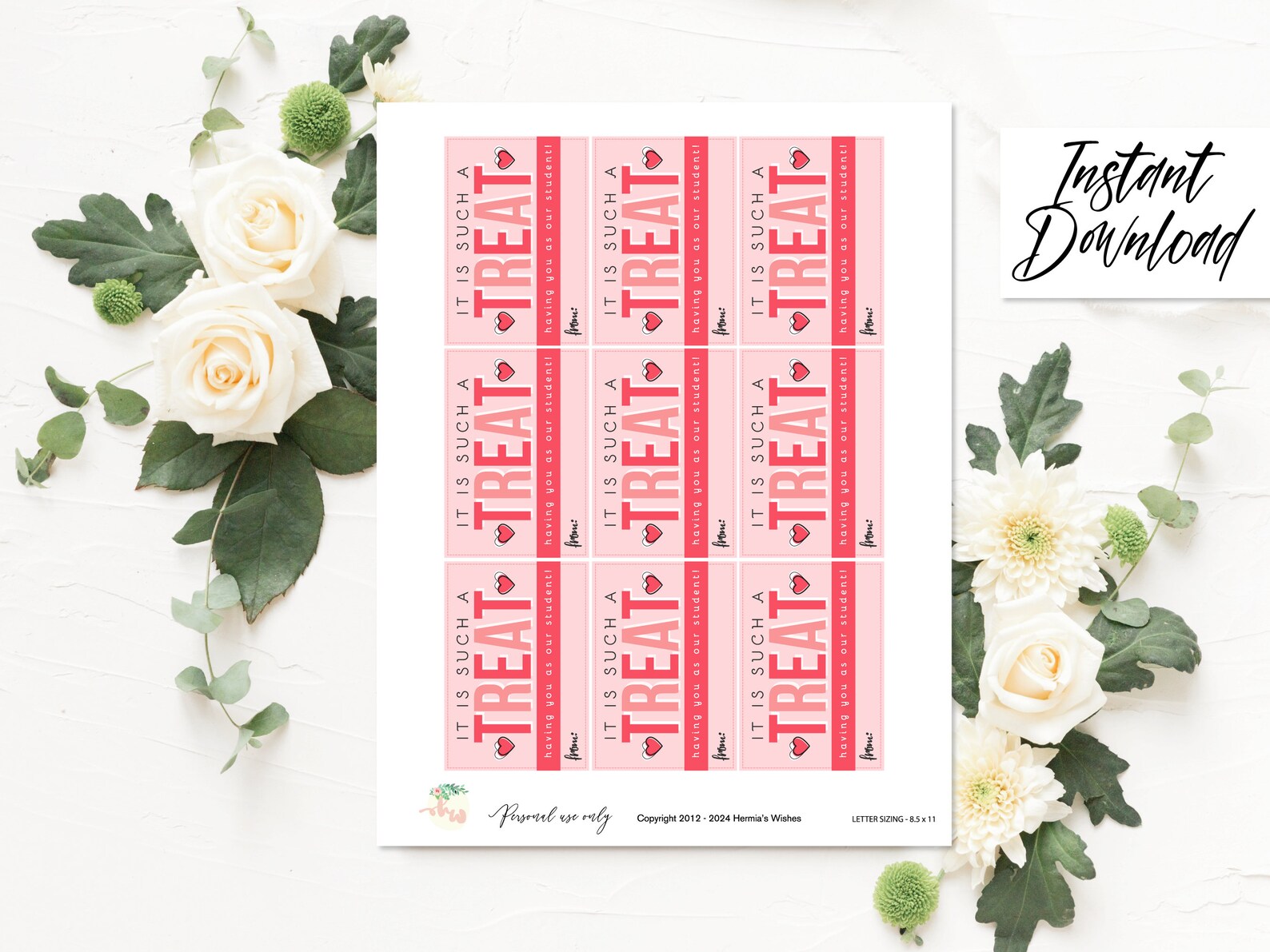 Such A Treat Having You as Our Student Valentine's Day Tags, From ...