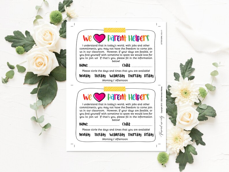Editable Parent Helpers Teacher Resources Printable, Back to School ...