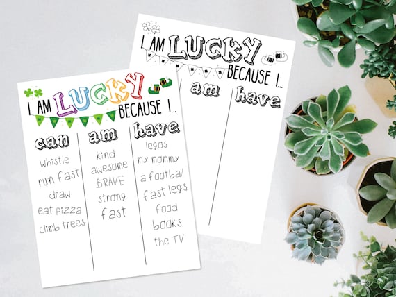 St Patrick's Day Classroom Activities I Am Lucky Because - Etsy