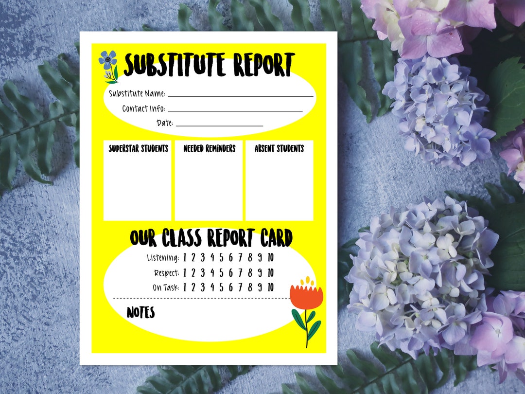 Substitute Teacher Report Printable, Substitute Teacher, Easy Sub ...