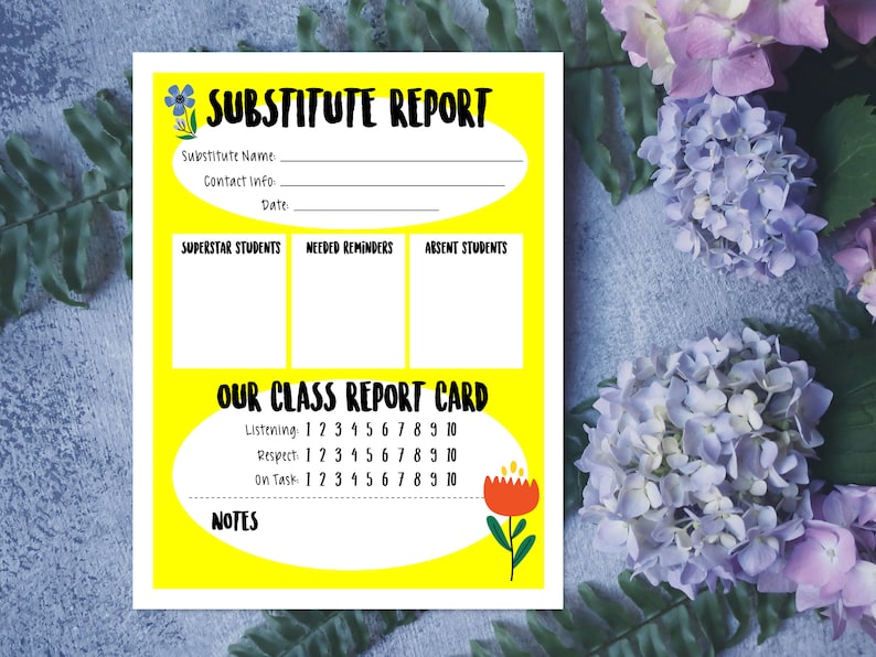Substitute Teacher Report Printable, Substitute Teacher, Easy Sub ...