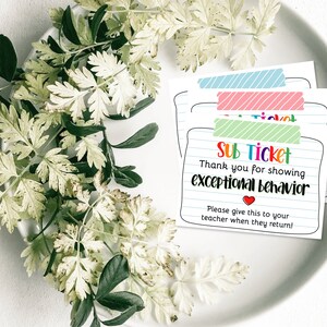 Teacher Resources Sub Ticket Printable, Substitute Teacher, Student ...