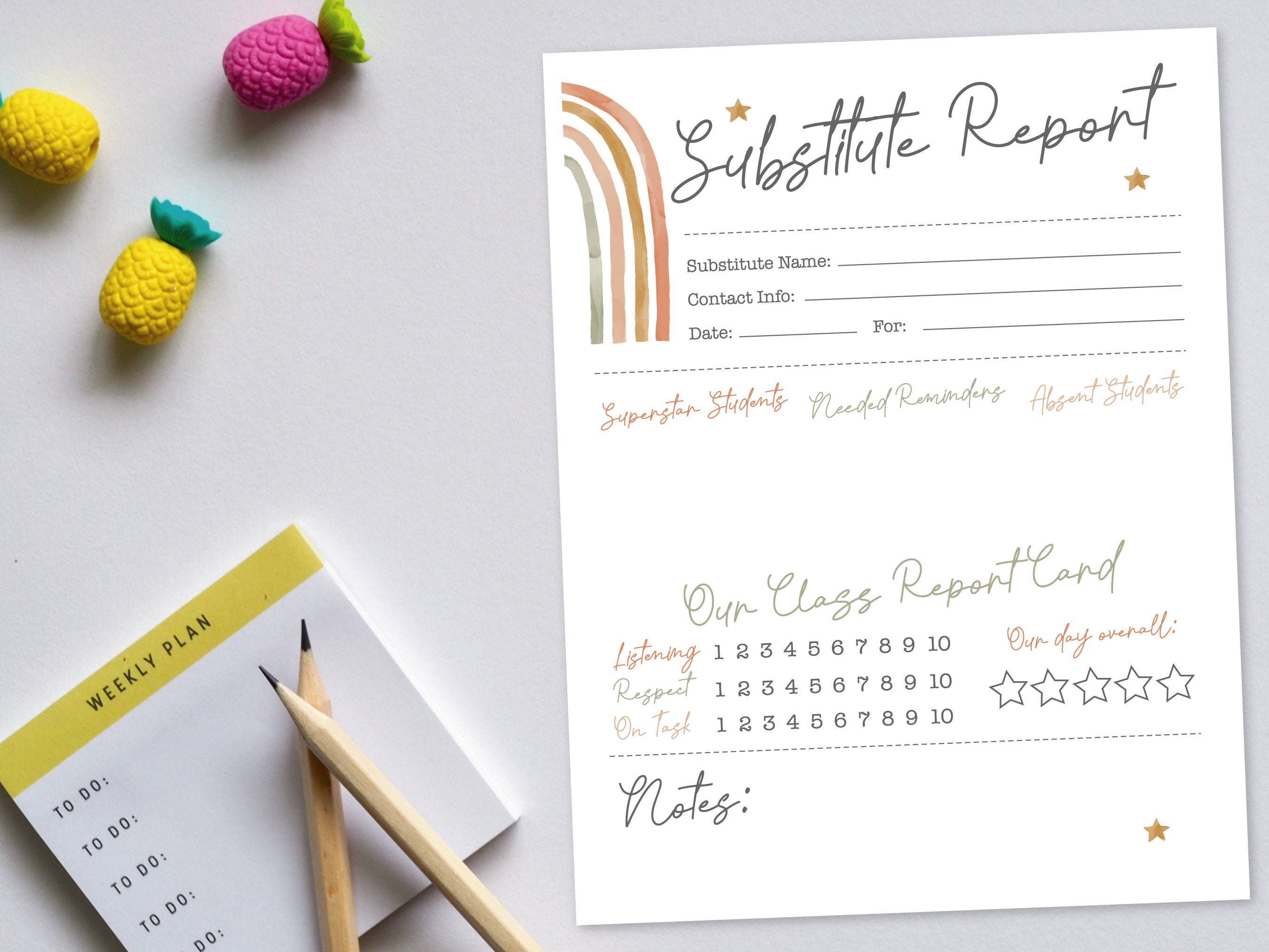 Boho Substitute Teacher Report Printable Sub Report Student - Etsy