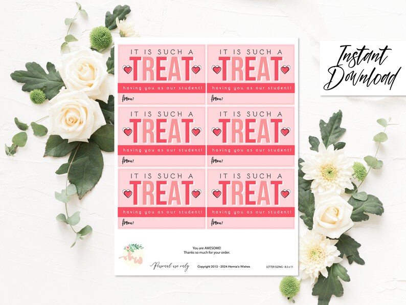 Such A Treat Having You as Our Student Valentine's Day Tags, From ...