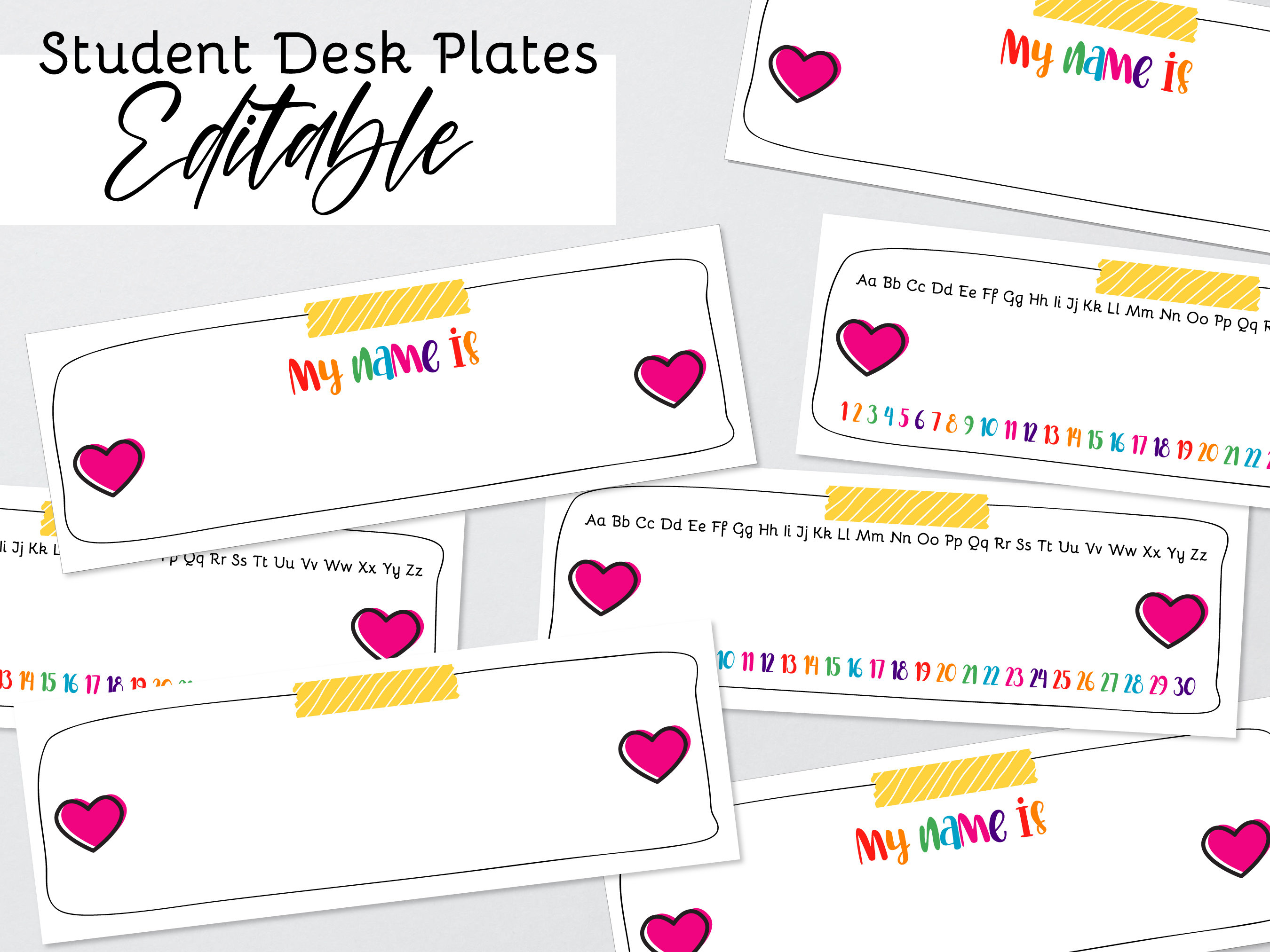 Editable Rainbow Classroom Labels Student Desk Plates Printable, Bright ...