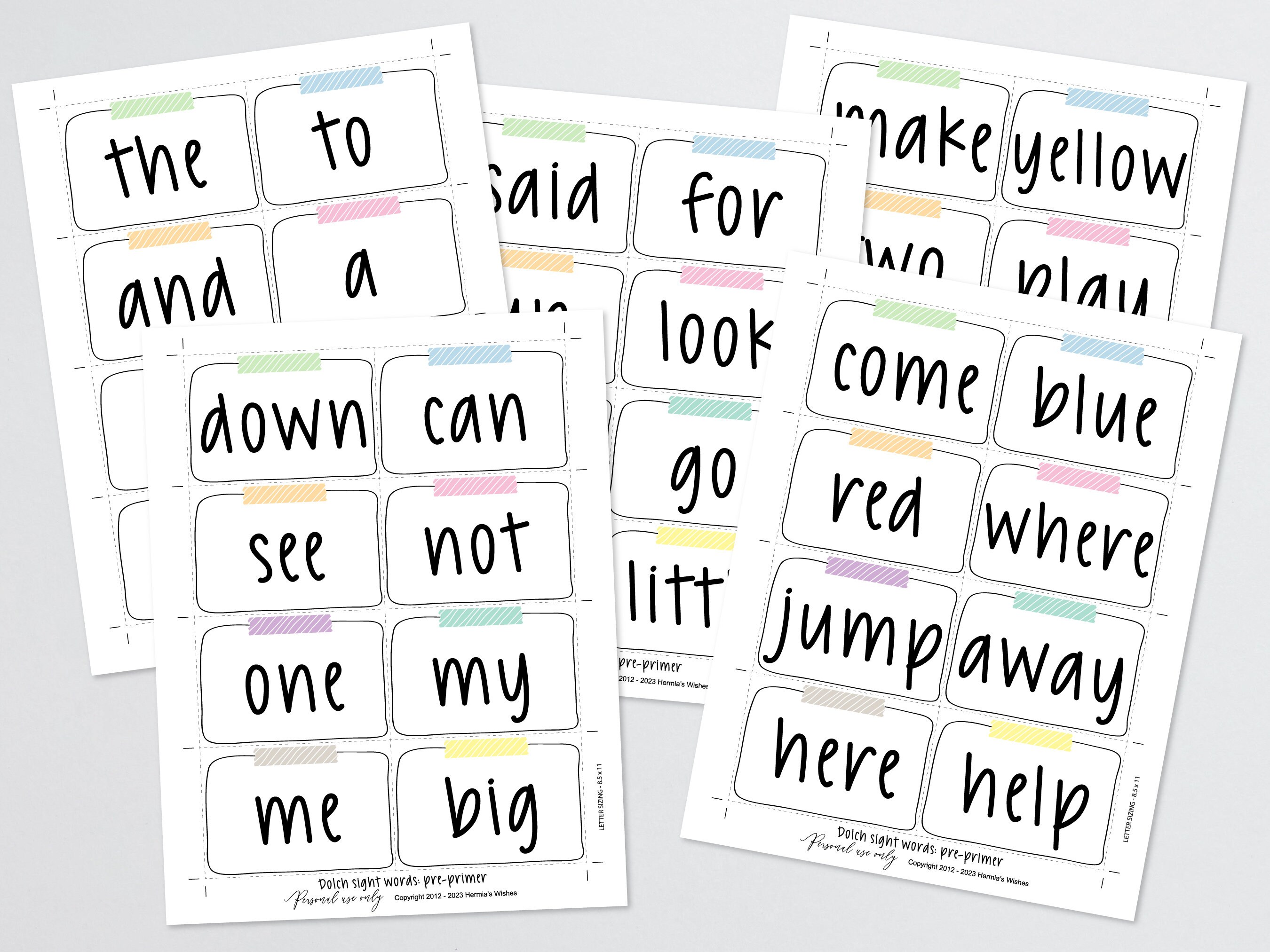 Dolch Printable Flash Cards Pre K Kindergarten Teacher - Etsy