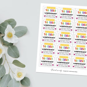 Teacher Resources Sub Ticket Printable, Substitute Teacher, Student ...