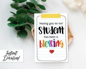Student Thank You Printable Tag, Graduation Gift, Gift From Teacher ...