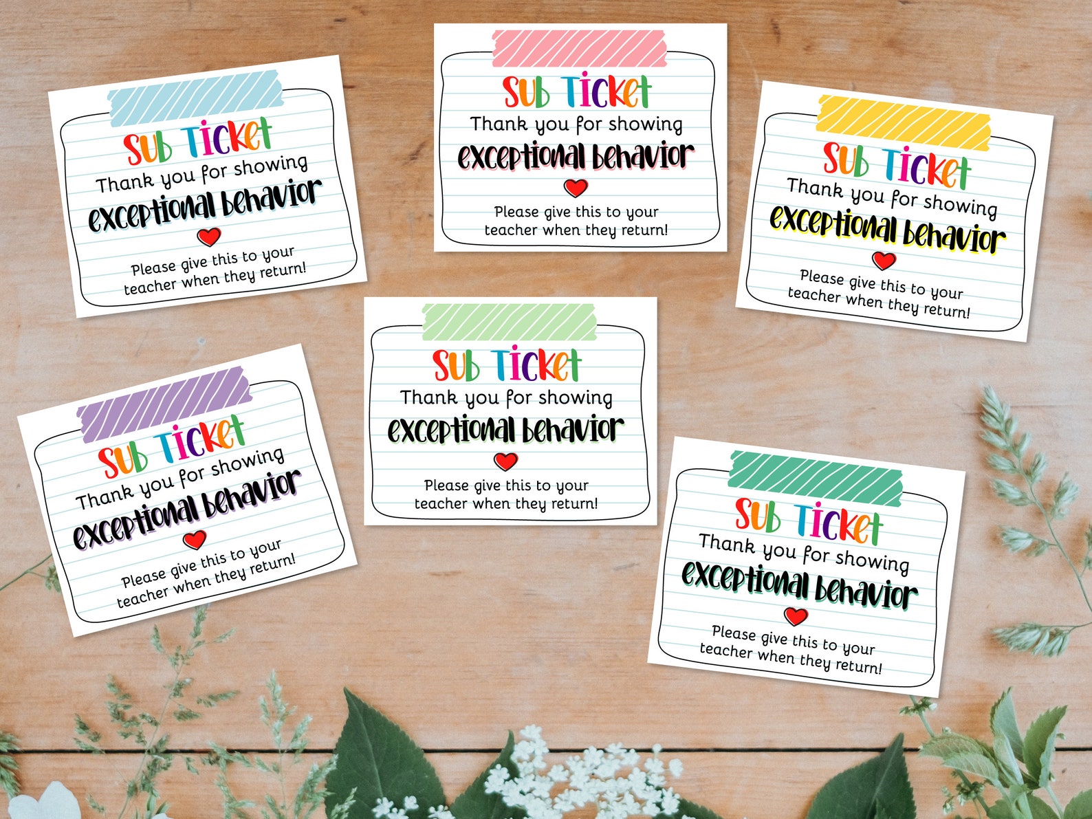 Teacher Resources Sub Ticket Printable Substitute Teacher - Etsy