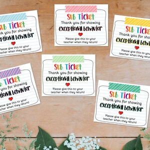 Teacher Resources Sub Ticket Printable, Substitute Teacher, Student ...