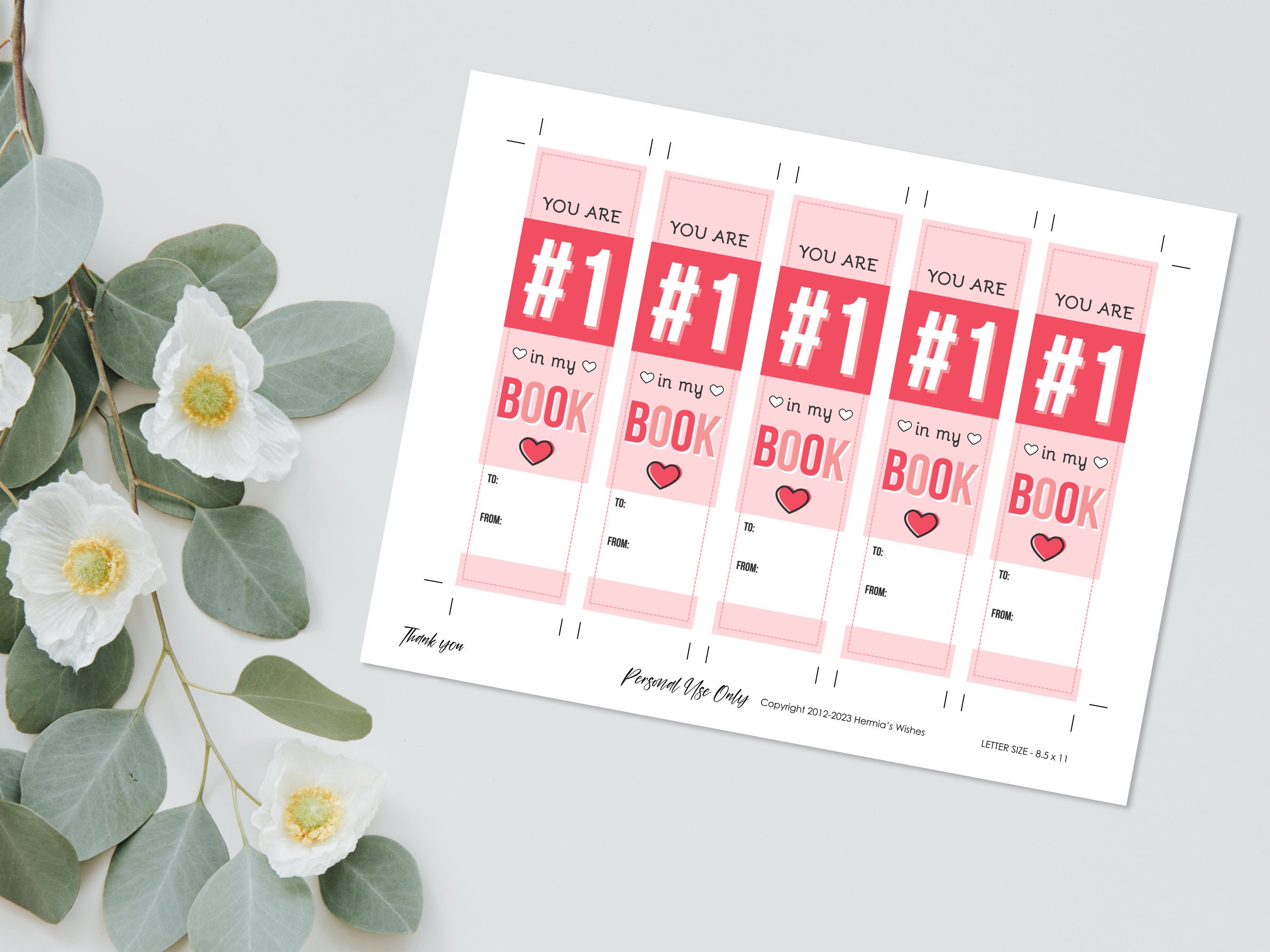 You Are 1 in My Book Valentine's Day Bookmark, From Teacher, Valentine ...