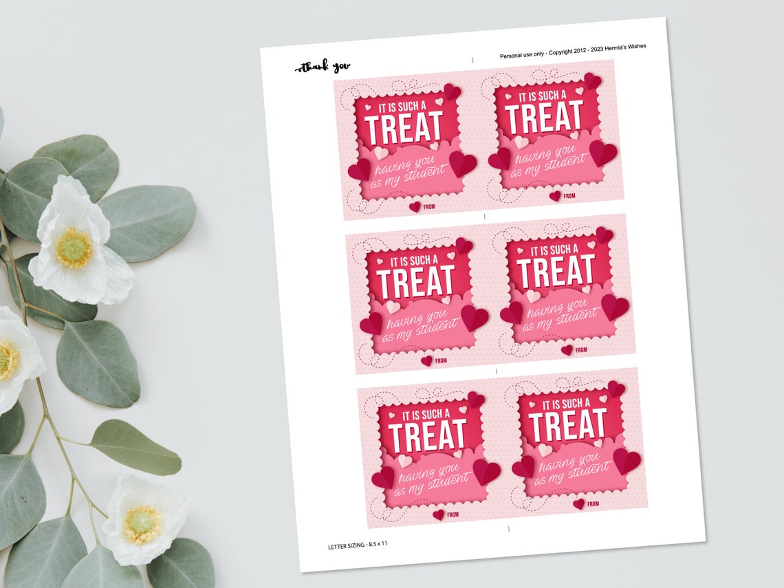 Such A Treat Having You as A Student Valentine's Day Tags, From Teacher ...